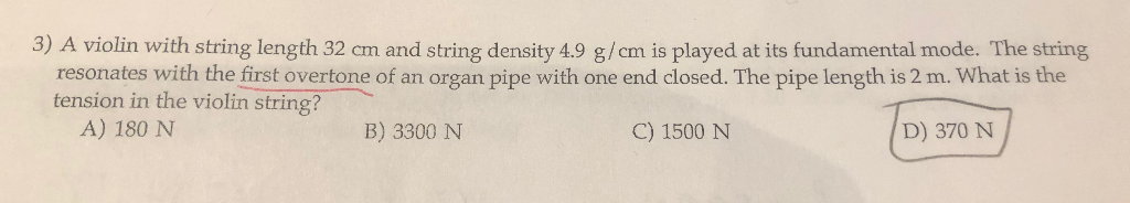 Solved 3) A violin with string length 32 cm and string | Chegg.com