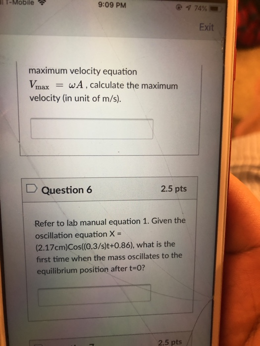 Solved lT-Mobile 9:09 PM Exit maximum velocity equation Vmax | Chegg.com