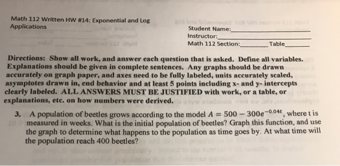 Solved Math 112 Written Hw 14 Exponential And Log