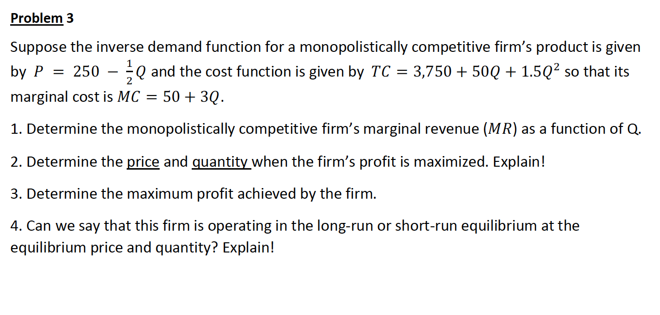 Solved Problem 3 1 Suppose the inverse demand function for a | Chegg.com