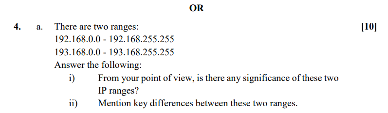 Solved OR 4. a. [10] There are two ranges: 192.168.0.0 - | Chegg.com