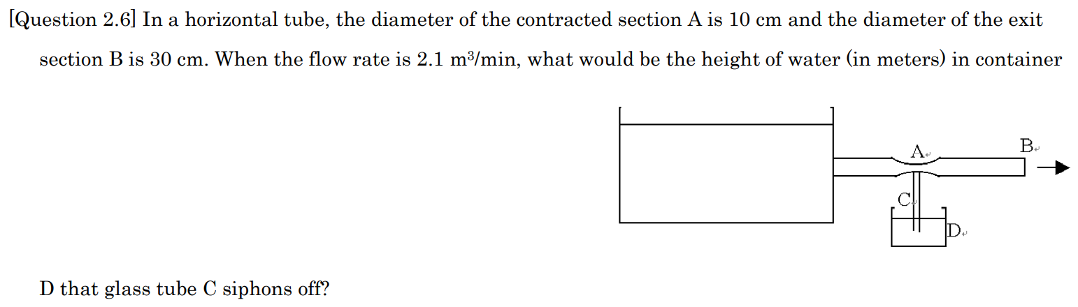 Solved [Question 2.6] In a horizontal tube, the diameter of | Chegg.com