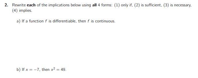 Solved Rewrite each of the implications below using all 4 | Chegg.com