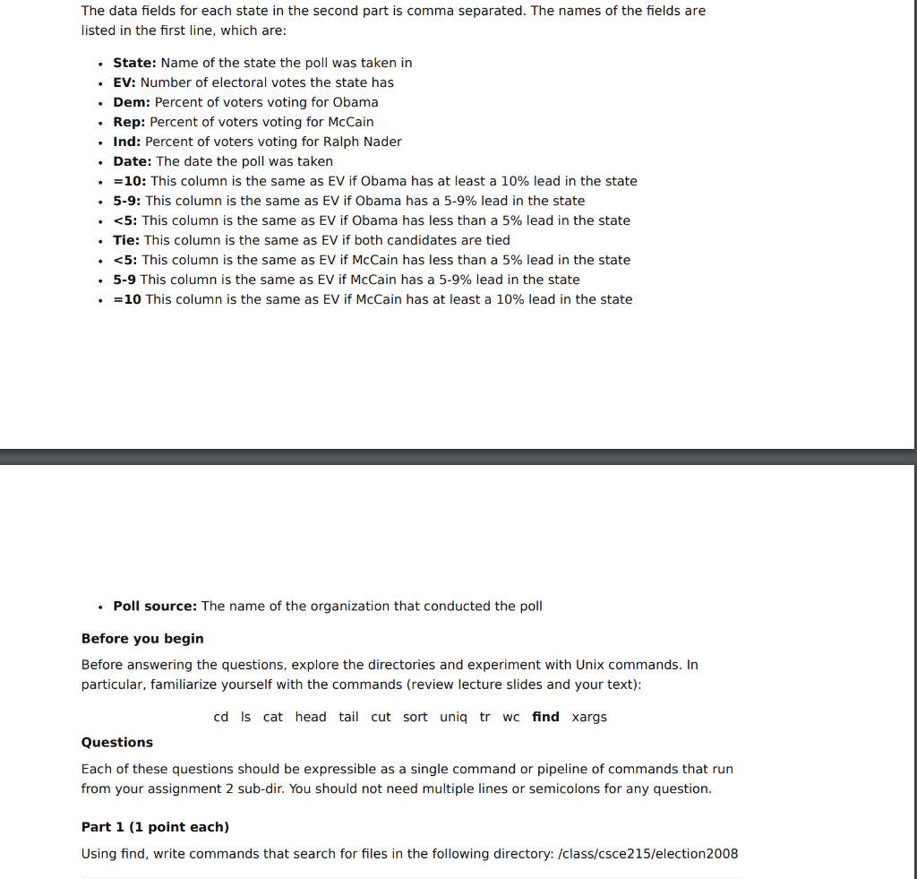 CSCE 215 - Unix/Linux Fundamentals Assignment 2 - 10 | Chegg.com