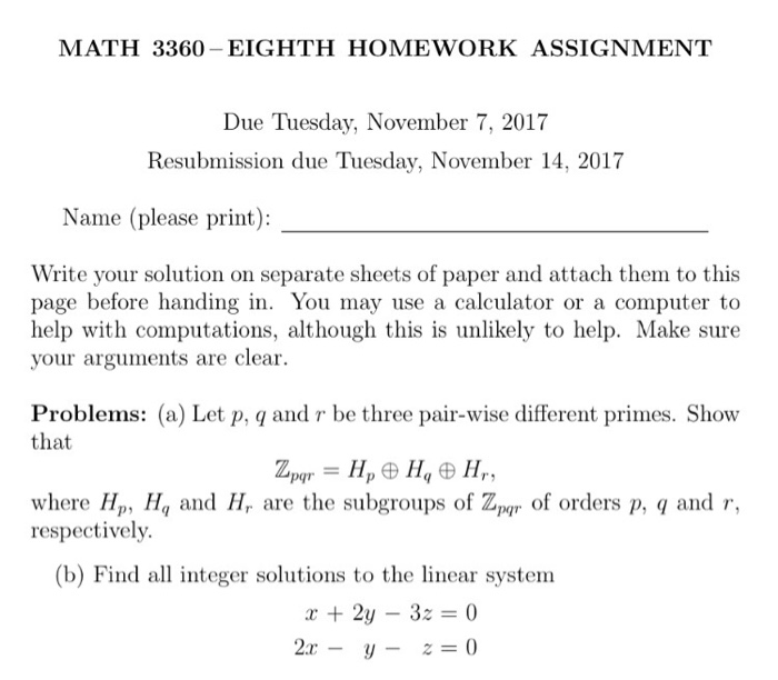 Solved MATH 3360 -EIGHTH HOME WORK ASSIGNMENT Due Tuesday, | Chegg.com