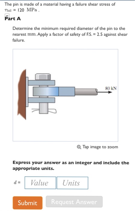 Solved The pin is made of a material having a failure shear | Chegg.com