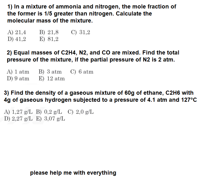 Solved 3) Find the density of a gaseous mixture of 60 g of | Chegg.com