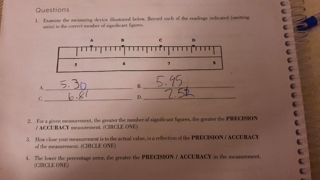 Solved Questions 1. Examine the measuring device illustrated | Chegg.com