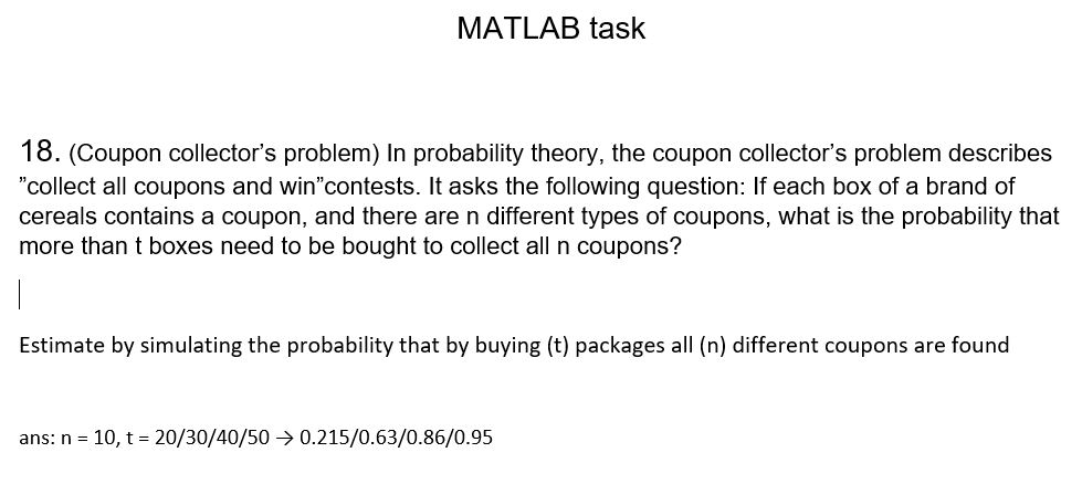 Solved 18. (Coupon collector's problem) In probability | Chegg.com