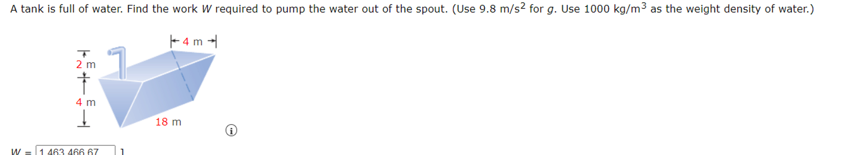 Solved A tank is full of water. Find the work W ﻿required to | Chegg.com