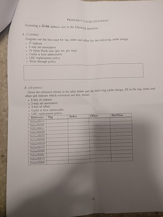 Solved PROBLEM 5: CACHE (20 POINTS) Assuming a 32-bit | Chegg.com
