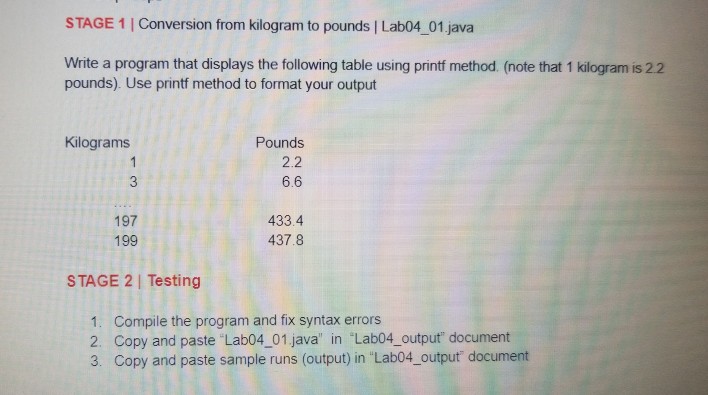 Solved STAGE 1 | Conversion from kilogram to pounds | | Chegg.com