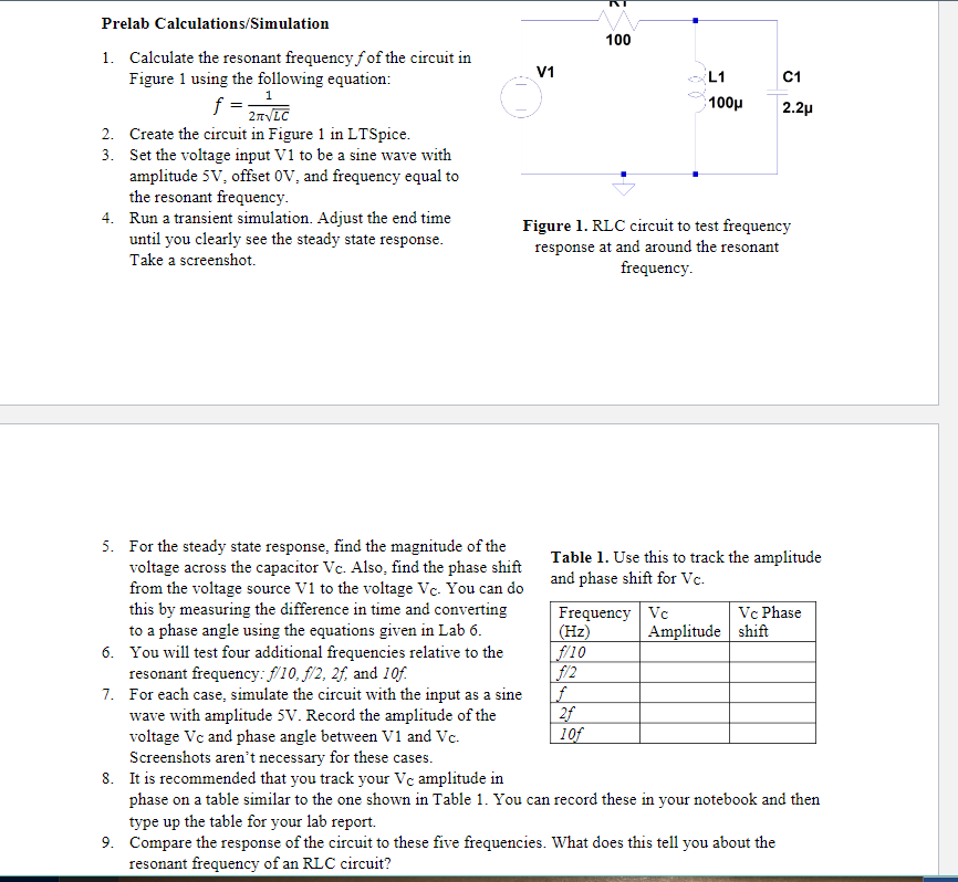 Solved Prelab Calculations/Simulation 100 Calculate the | Chegg.com