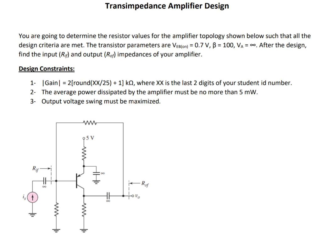 Transimpedance Amplifier Design You are going to | Chegg.com