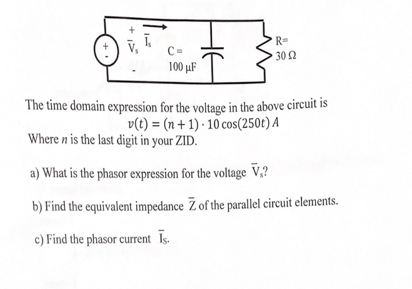 Solved The time domain expression for the voltage in the | Chegg.com