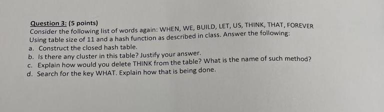 Solved The Hash function in question in the exercise is: To | Chegg.com