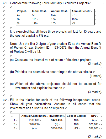 Solved C1. Consider the following Three Mutually Exclusive | Chegg.com