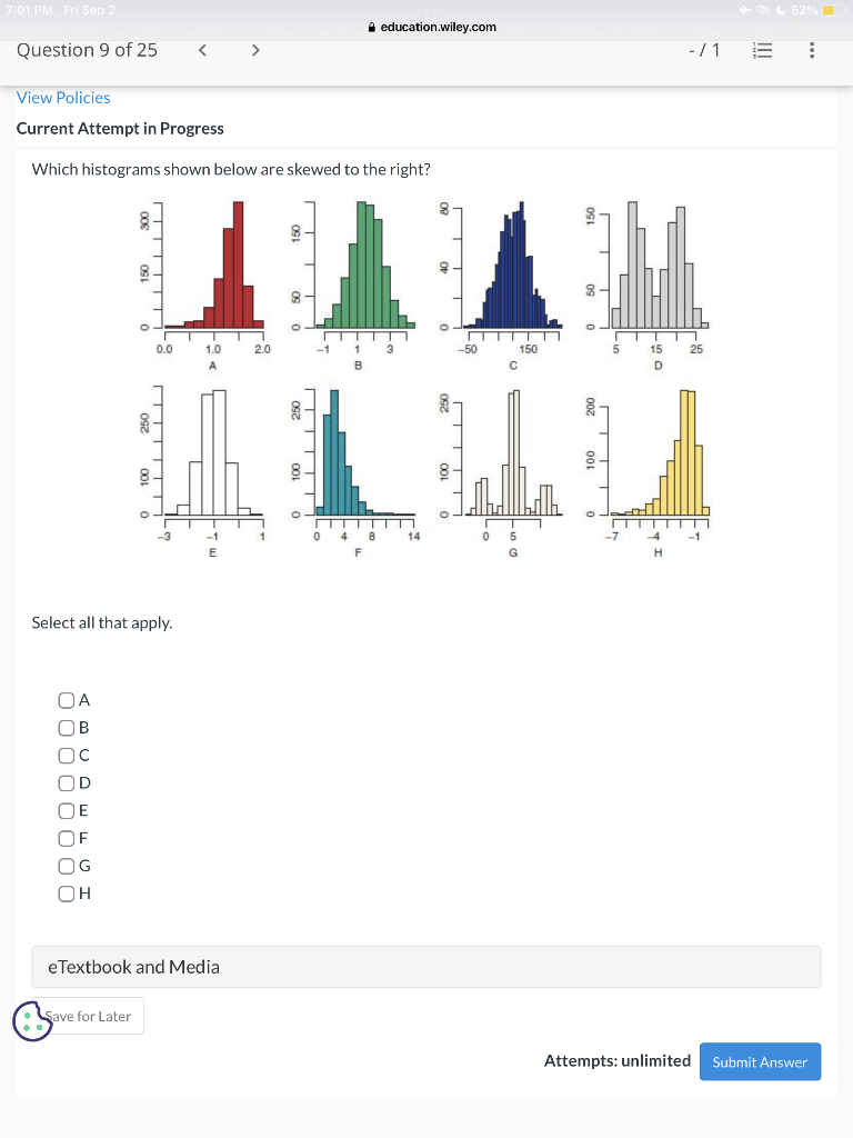 Solved Which histograms shown below are skewed to the right? | Chegg.com