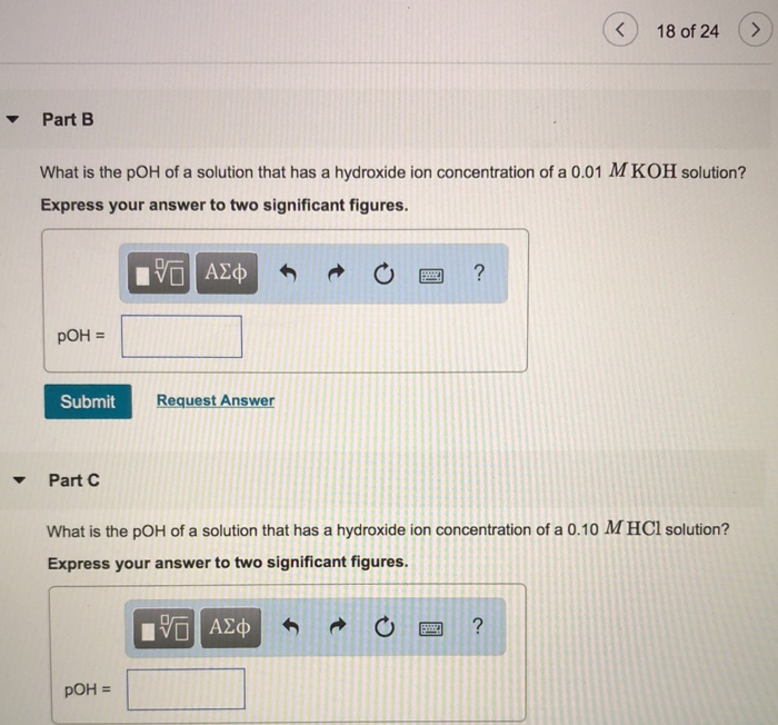 Solved ?) 180124 -> ? Part B What is the pOH of a solution | Chegg.com