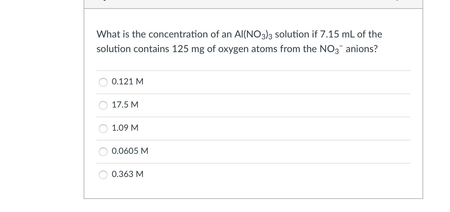 Solved What is the concentration of an Al(NO3)3 solution if | Chegg.com