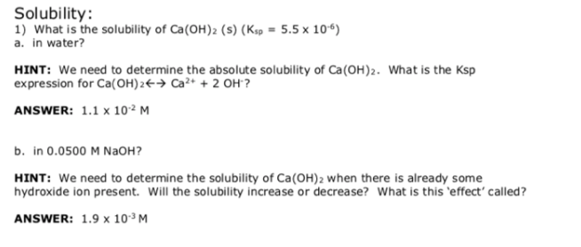Solved Solubility: 1) What is the solubility of Ca(OH)2 (s) | Chegg.com