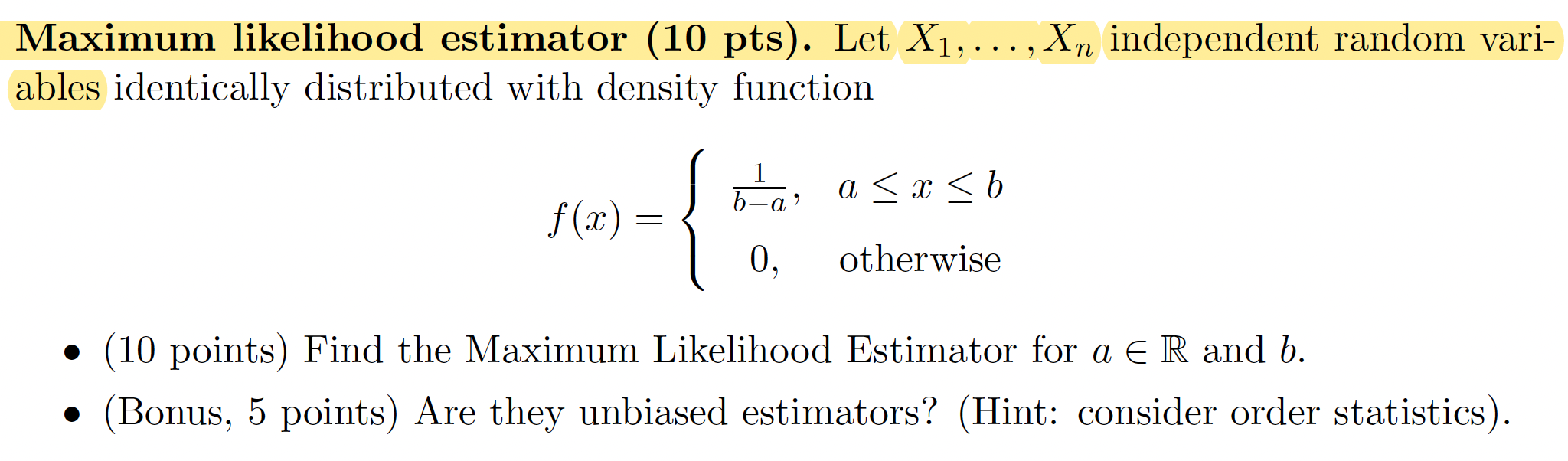 Solved Maximum likelihood estimator (10 pts ). Let X1,…,Xn | Chegg.com