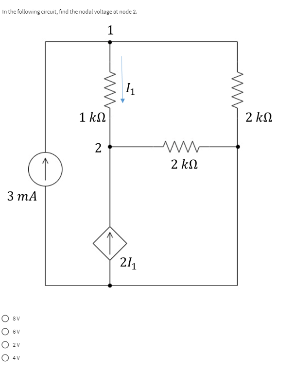 Solved In the following circuit, find the nodal voltage at | Chegg.com