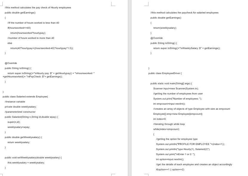Solved Public abstract class Employee \{ finstance variable | Chegg.com