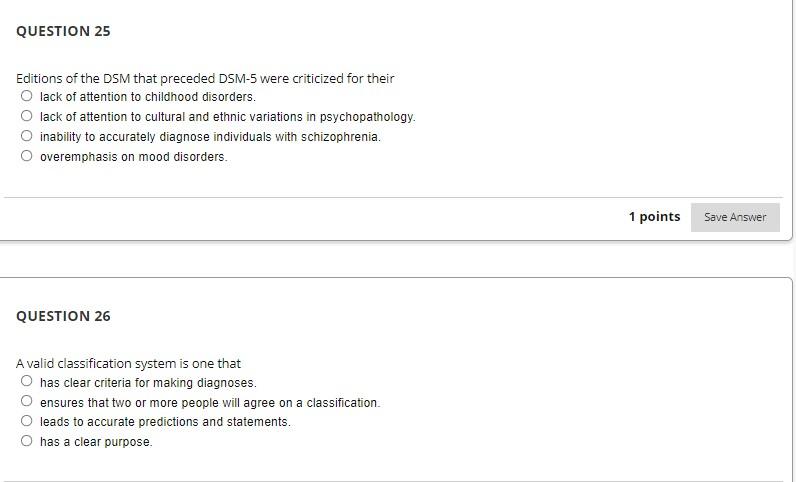 Solved QUESTION 25 Editions of the DSM that preceded DSM-5 | Chegg.com