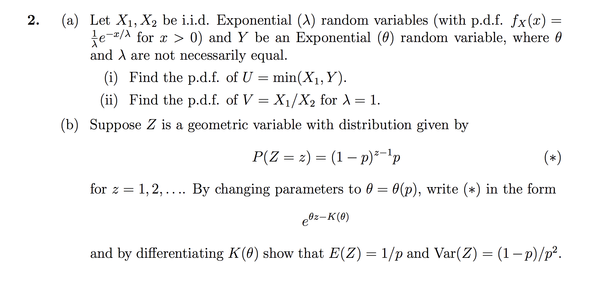 Solved 2 . = (a) Let X1, X2 be i.i.d. Exponential (^) random | Chegg.com