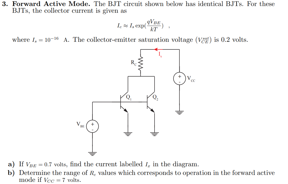 Solved 3. Forward Active Mode. The BJT circuit shown below | Chegg.com