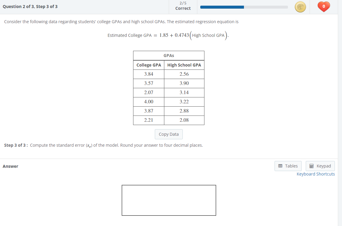 Solved Question 2 of 3, Step 3 of 3 2/5 Correct 0 Consider | Chegg.com