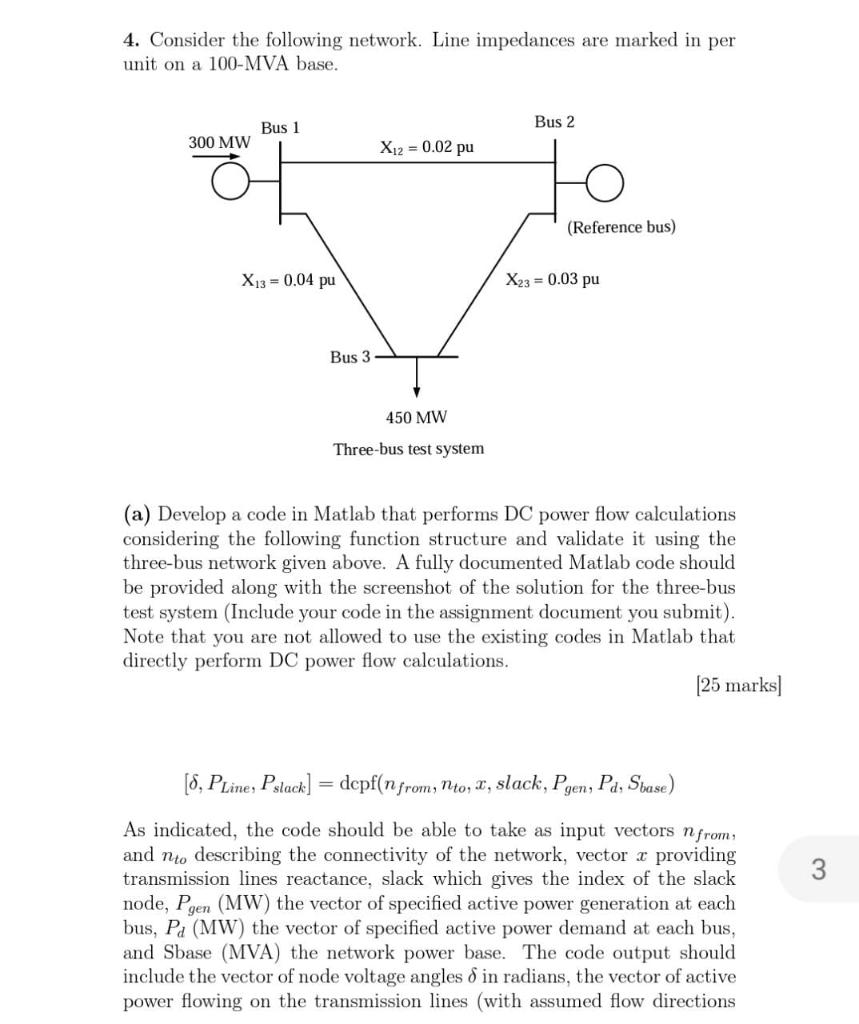 Solved 4. Consider the following network. Line impedances | Chegg.com