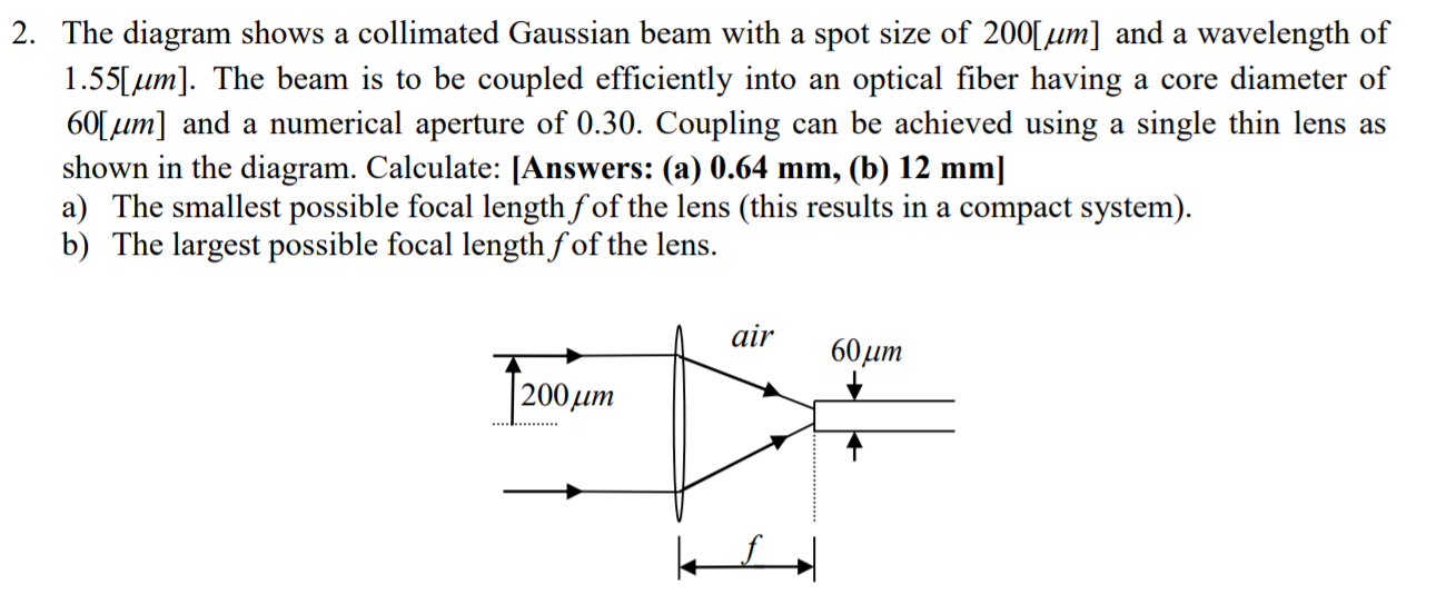 Solved a 2. The diagram shows a collimated Gaussian beam | Chegg.com