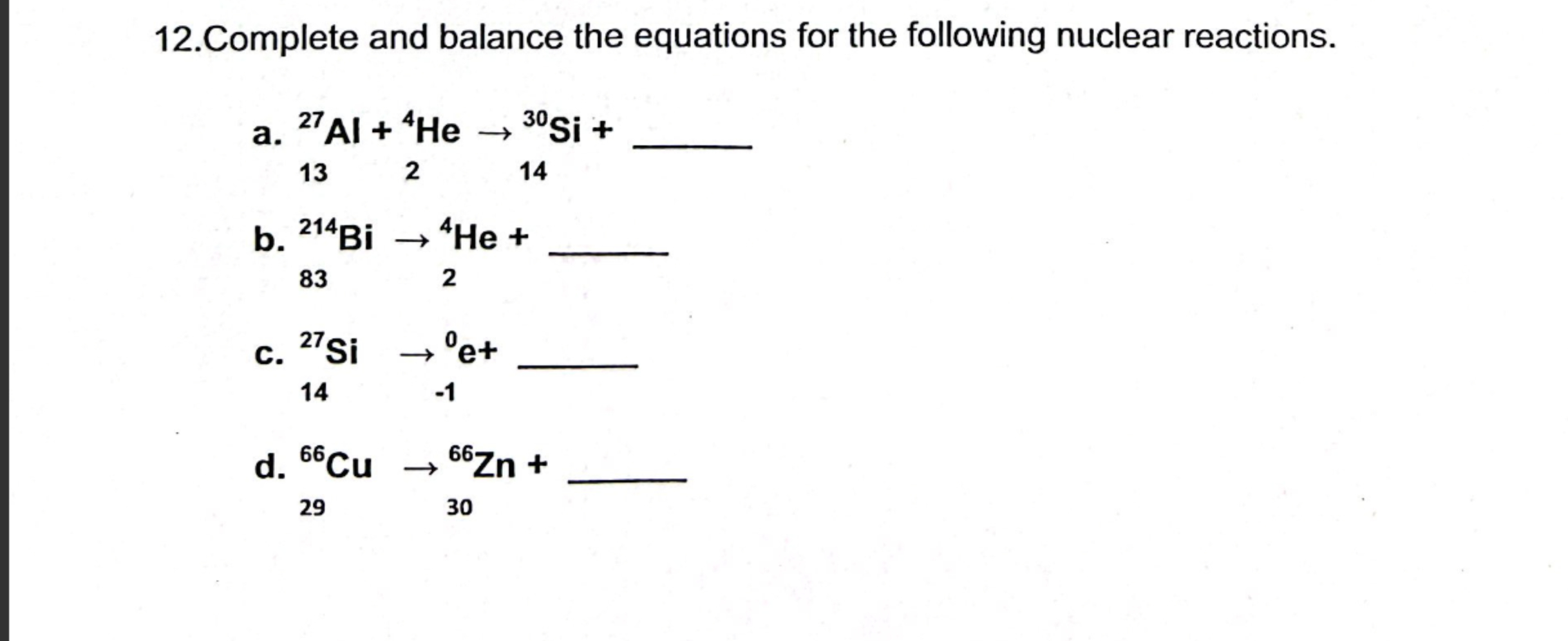 Solved 12.Complete and balance the equations for the | Chegg.com