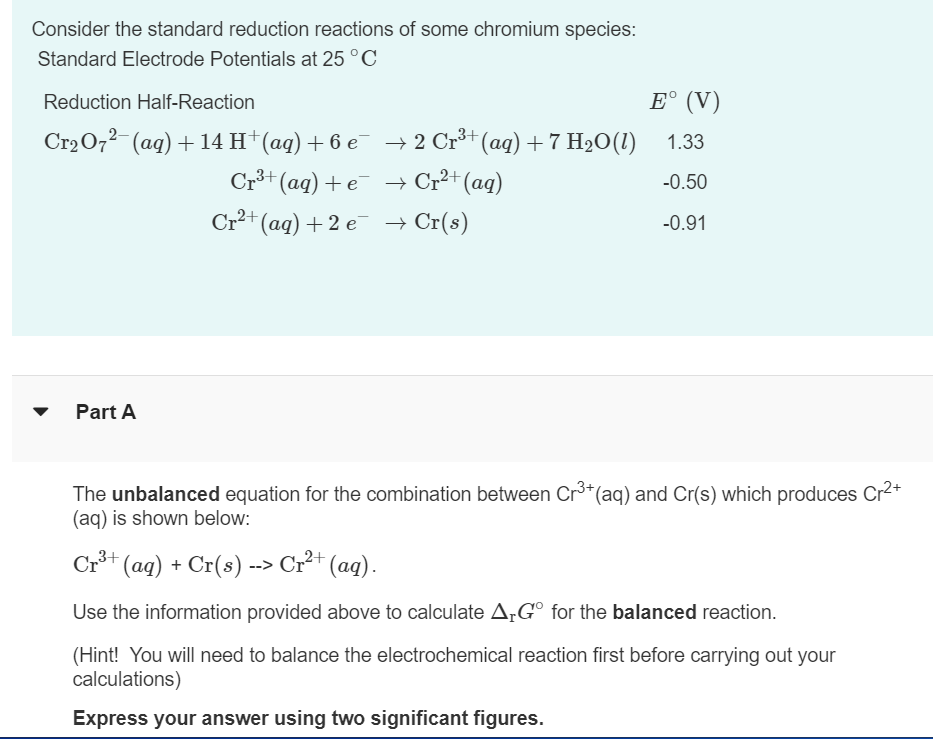 Solved B. Determine the standard reduction potential for the | Chegg.com