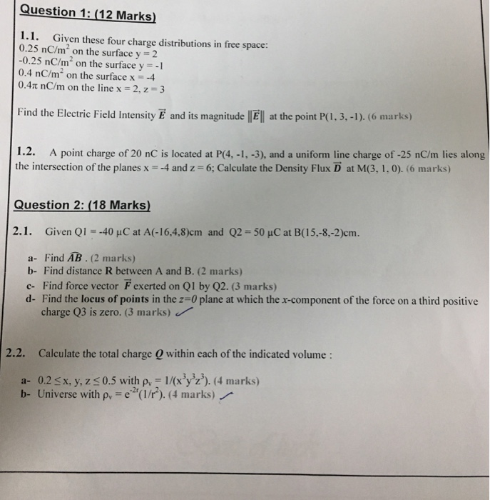 Solved Question 1: 12 Marks) 1.1. Given these four charge | Chegg.com