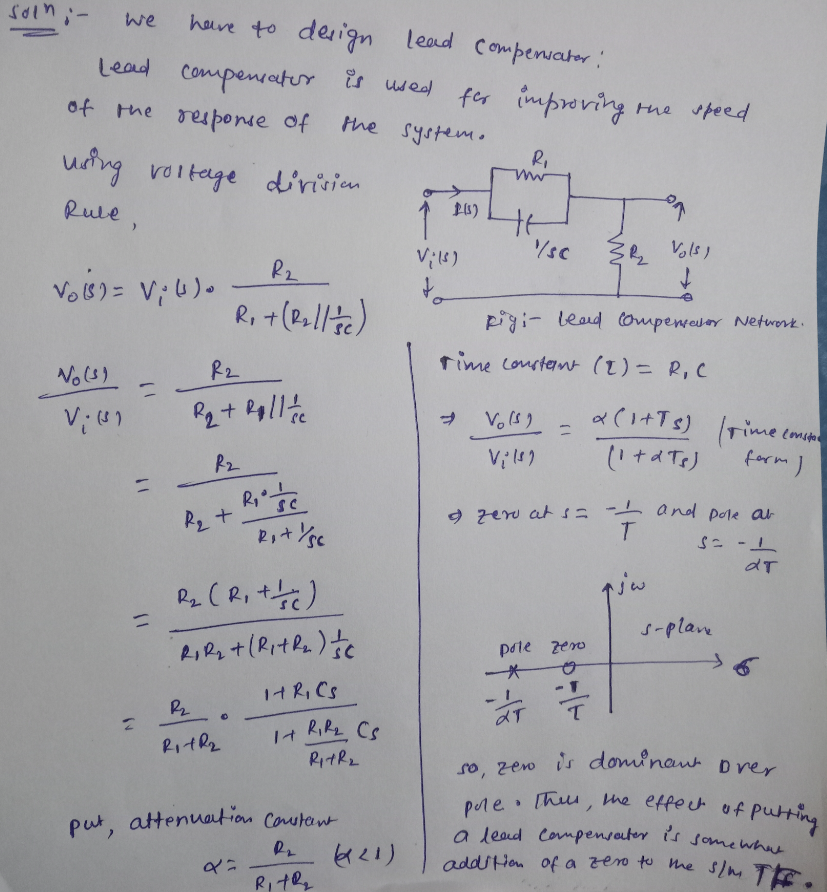 Design a phase lead compensator with bode chart and | Chegg.com