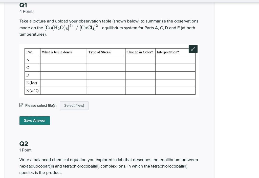 Solved Take a picture and upload your observation table | Chegg.com