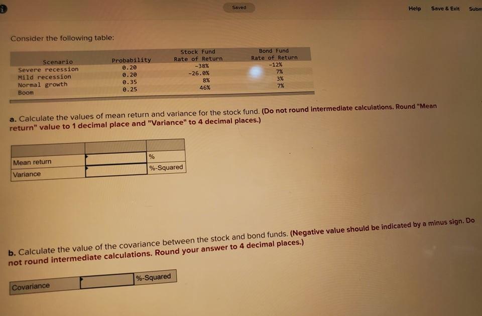 Solved Saved Help Save & Exit Subm Consider the following | Chegg.com