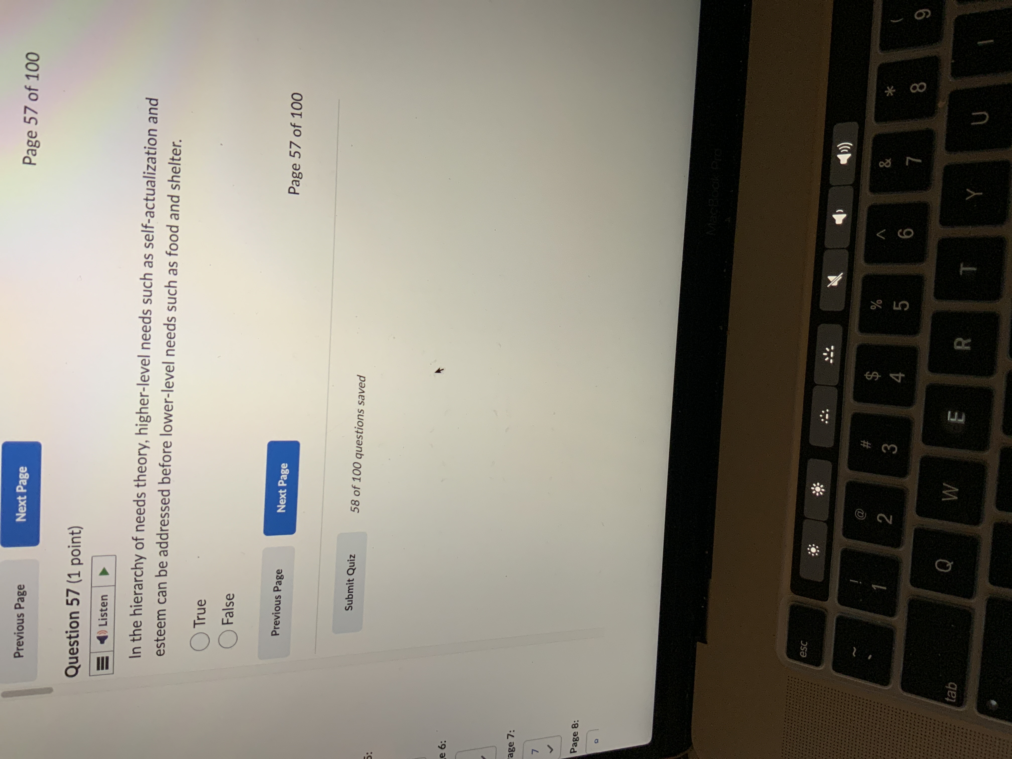 Solved Question 57 (1 ﻿point)In the hierarchy of needs | Chegg.com