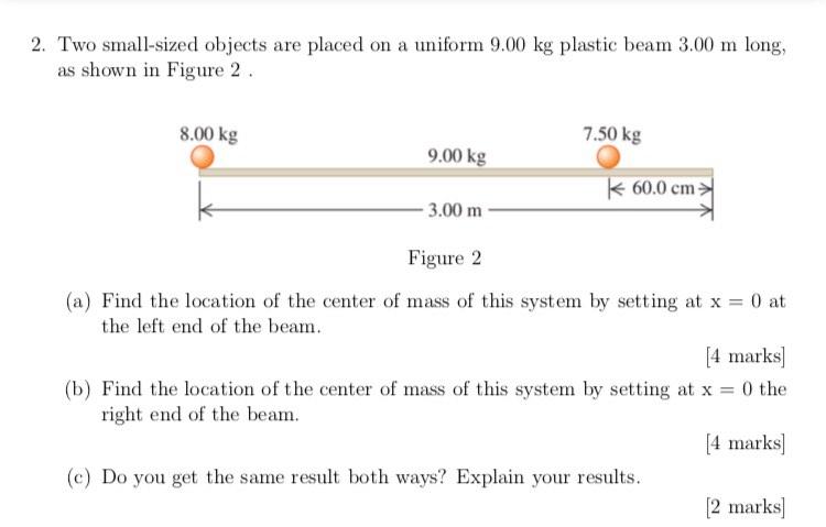 Solved 2. Two small-sized objects are placed on a uniform | Chegg.com