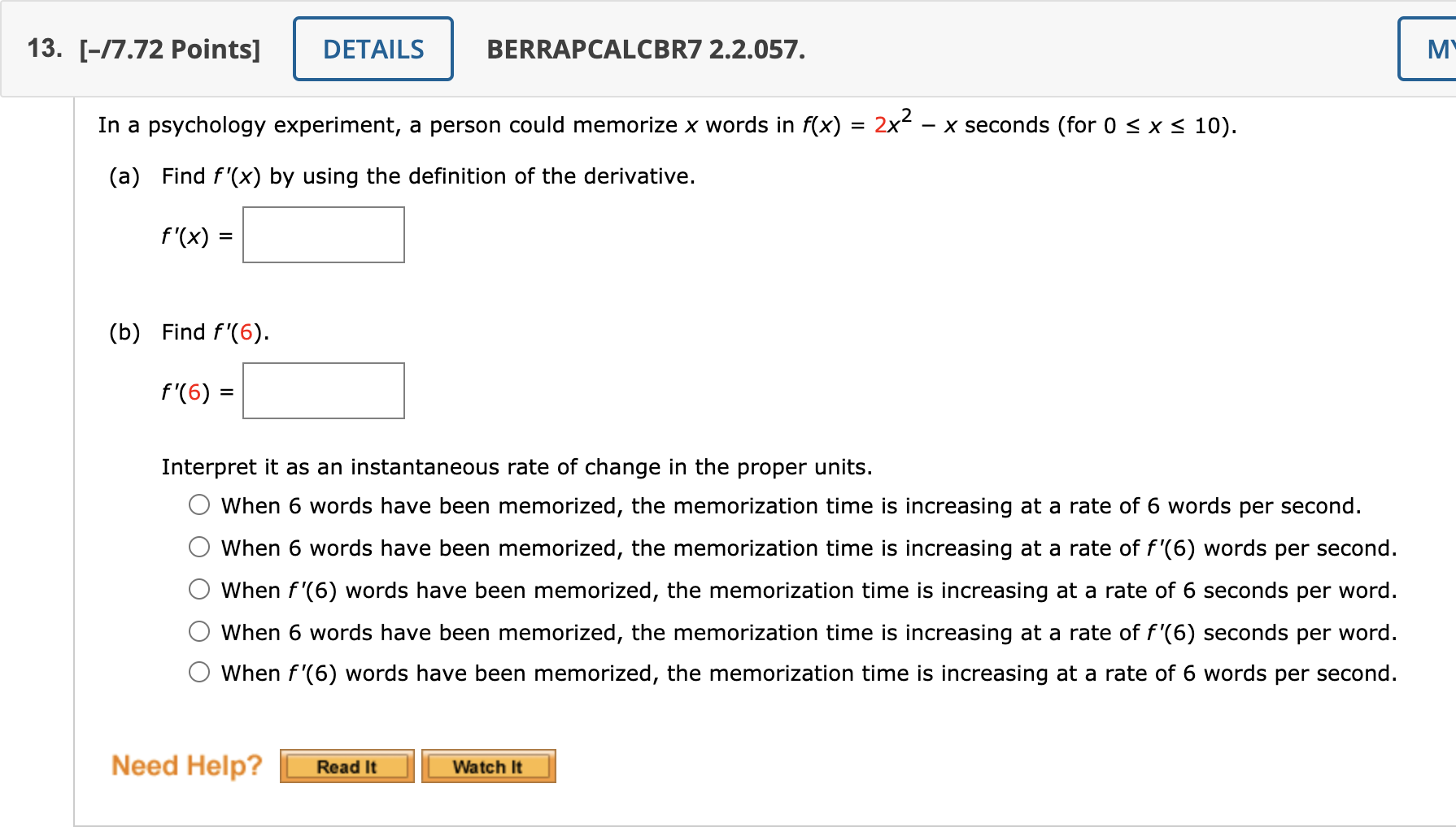 Solved 2. [-17.69 Points] DETAILS BERRAPCALCBR7 2.2.009.MI. | Chegg.com
