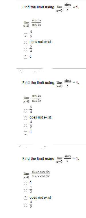 Solved Find the limit using lim sinx x = 1. sin 5x lim x-o | Chegg.com