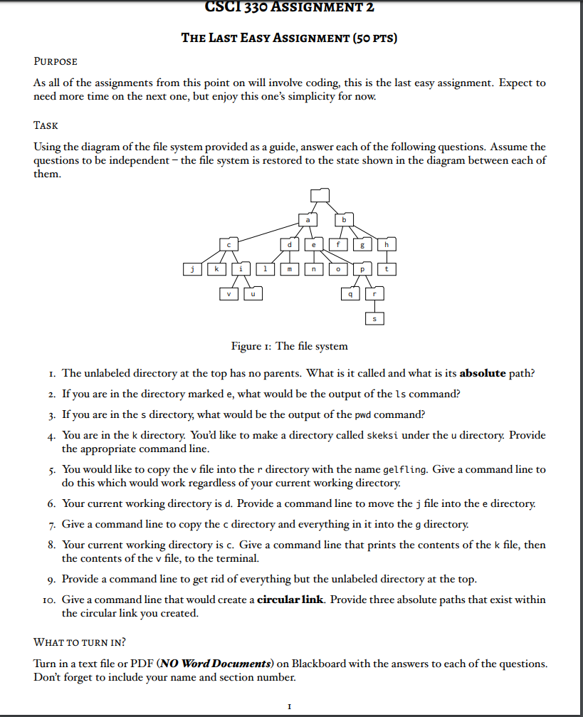 CSCI 330 ASSIGNMENT 2 THE LAST EASY ASSIGNMENT (50 | Chegg.com