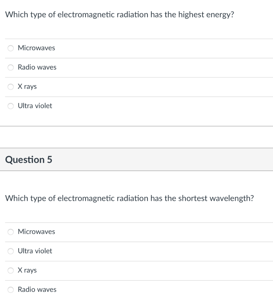 Solved Which type of electromagnetic radiation has the | Chegg.com
