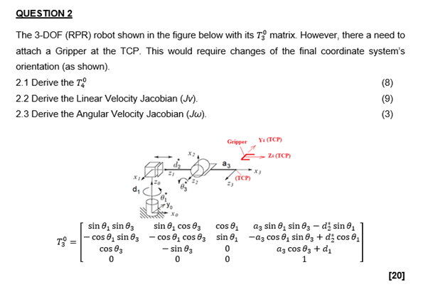 QUESTION 2 The 3-DOF (RPR) robot shown in the figure | Chegg.com