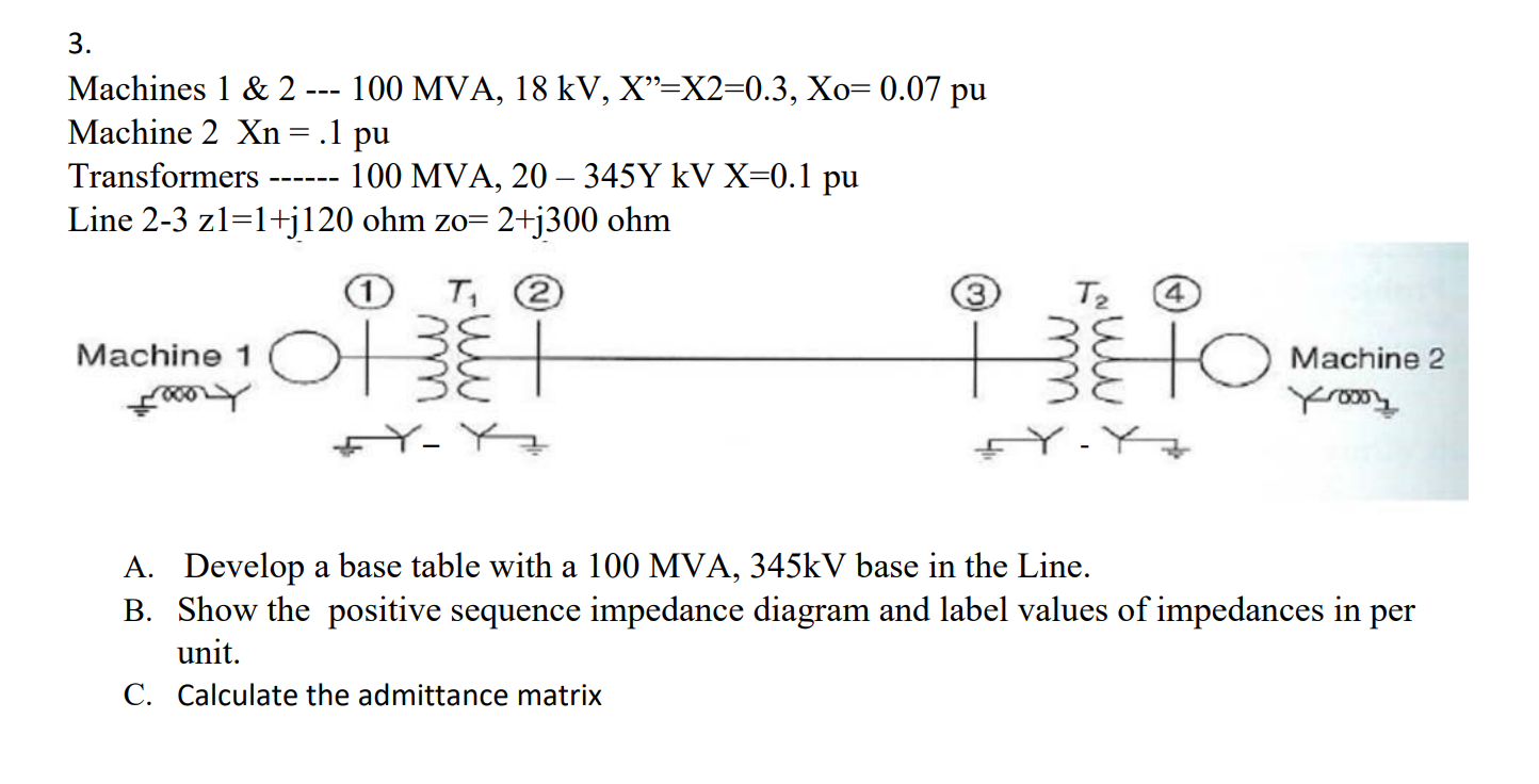 Solved Machines 1&2--- 100MVA,18kV,X"=X2=0.3,Xo=0.07pu | Chegg.com