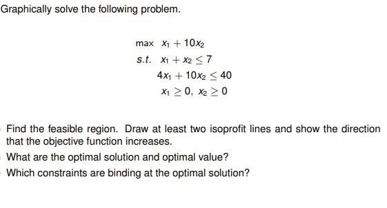 Solved Graphically solve the following problem. 4x110x240 X₁ | Chegg.com