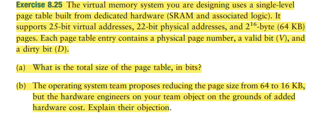 Solved Exercise 8.25 The virtual memory system you are | Chegg.com